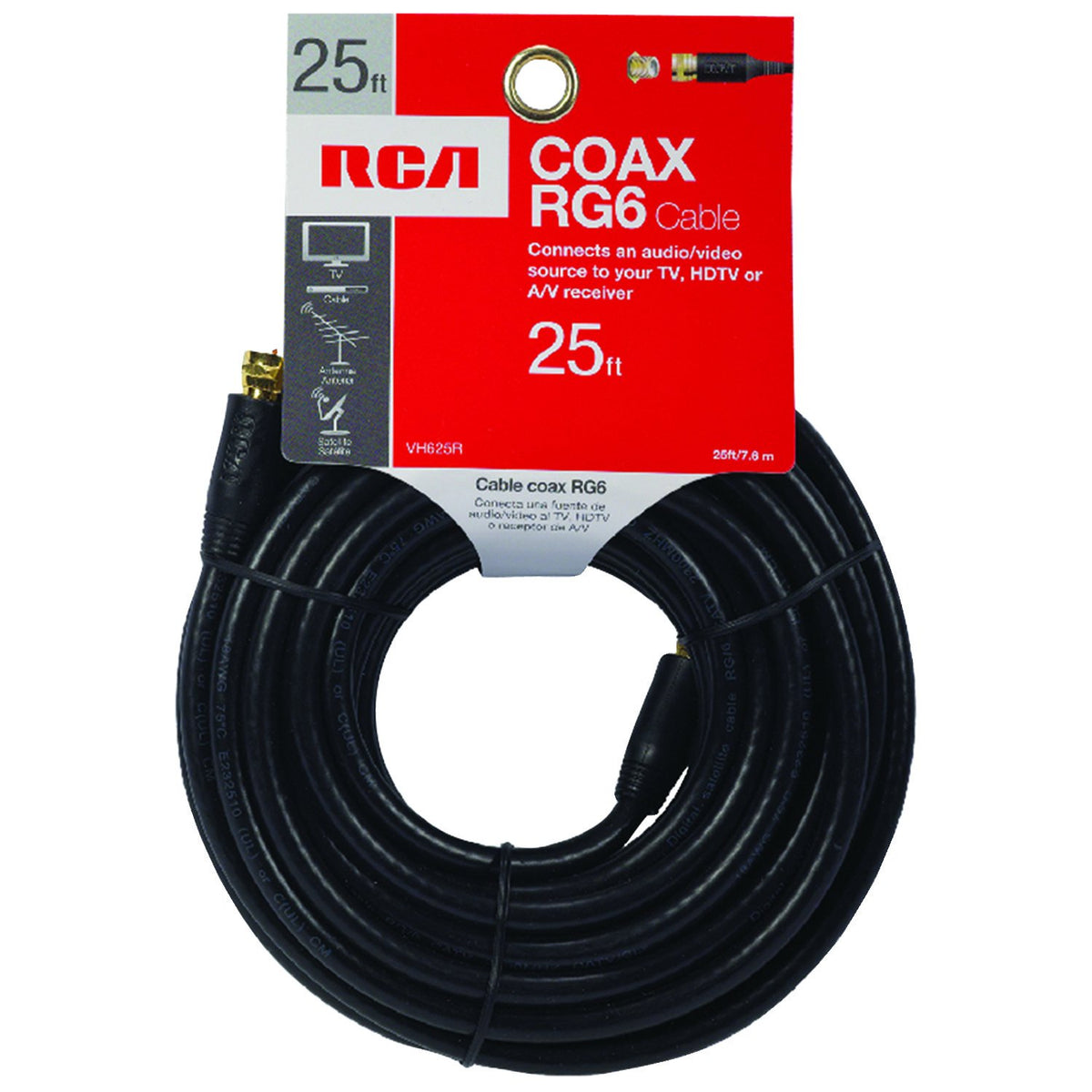 RCA 25ft of RG6 TV Coax Cable with Installed Connectors – Top Notch ...